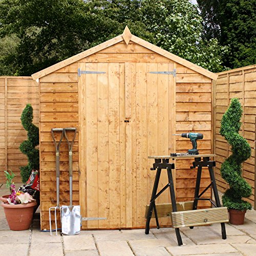 10x6 Wooden Overlap Garden Storage Shed, Windows, Double Door, Solid ...