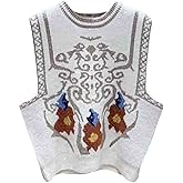 Dawwoti Women Knitted Sleeveless Jumpers Colour Block Sweater Vest Crew ...