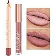 2pcs Matte Nude Lip Liner and Lipstick Makeup Set, Liquid Lipstick 24H Non-Stick Cup Not Fade ...