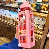 JHTPSLR Large Kawaii Water Bottle With Straw And 3D Stickers Cute Aesthetic Bottle Kawaii Milk ...