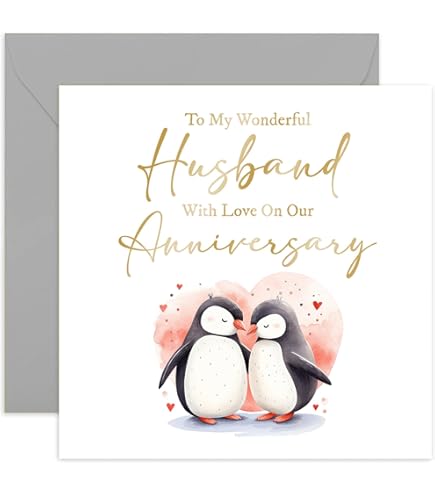 Husband Wife Anniversary Penguin Anniversary Card - Gold Foil Wedding ...