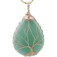 KYEYGWO Baum des Lebens Stein Anhänger Halskette für Unisex, Wire Wrap Teardrop Anhänger mit ...