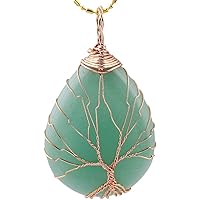 KYEYGWO Baum des Lebens Stein Anhänger Halskette für Unisex, Wire Wrap Teardrop Anhänger mit ...