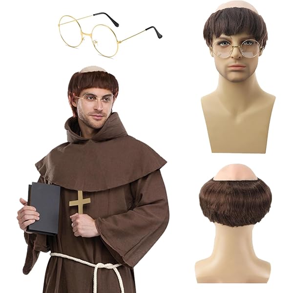 Brown Bald Spot Balding Monk Friar Tuck Priest Medieval Adult Halloween