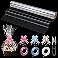 Cellophane Wrap Roll, PYGHAP Clear Cellophane Wrap for Hampers with Pull Bows, Ribbons & Scissor ...