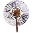 Tiuimk Japanese Fan Art Deco Round Silk Fabric Bamboo Fan Foldable Hand ...