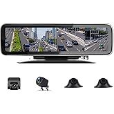 AUSHA® 360° 4 Channel Dashboard Camera Full HD 12" IPS Touch Mirror ...