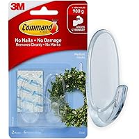 Command Medium Hook, Pack of 2 Hooks and 4 Adhesive Strips, Transparent ...