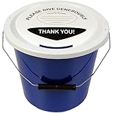 3 Charity Money Collection Buckets with Lids, Labels and Ties (5 Litres ...
