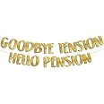 Goodbye Tension Hello Pension Gold Glitter Banner - Retirement Party ...