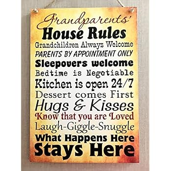 Large Wooden Distressed Look Grandparents House Rules Message Sign Wall ...
