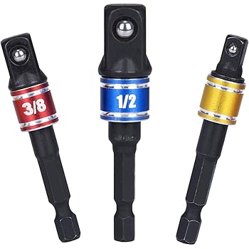 3PCS Impact Socket Adapter/Extension Set Turns Power Drill Into High Speed Nut Driver. 1/4", 3/8 ...