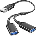 AXFEE USB Splitter 2 Port, Dual USB-Female to Male Cable, Double Usb Y Splitter Adapter, Data ...