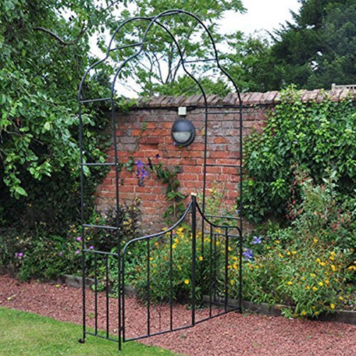 Garden Mile® Large 2.4M Decorative Black Metal Garden Arch With Double ...