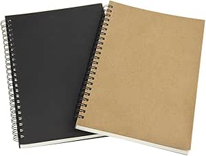 Pack of 2 A5 Plain Spiral Wirebound Notebook 100 Pages Unruled Blank ...