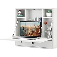 COSTWAY Wall-Mounted Drop-Leaf Table, Space Saving Laptop Computer Desk ...