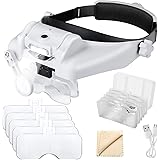 YOCTOSUN LED Light Headband Illuminated Magnifier Visor 1X to 6X Zoom with 6 Detachable Lenses ...