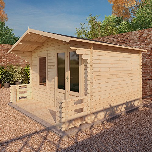 3.4m x 3.3m Log Cabin Studio with Veranda - Garden Office, Craft Room ...