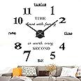 VANGOLD Modern Mute DIY Frameless Large Wall Clock 3D Mirror Sticker Metal Big Watches Home ...