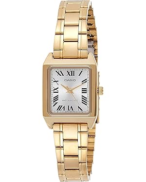 Casio LTP-V007G-9B Women's Rectangular Gold Tone Stainless Steel Roman Gold Dial Dress Watch ...