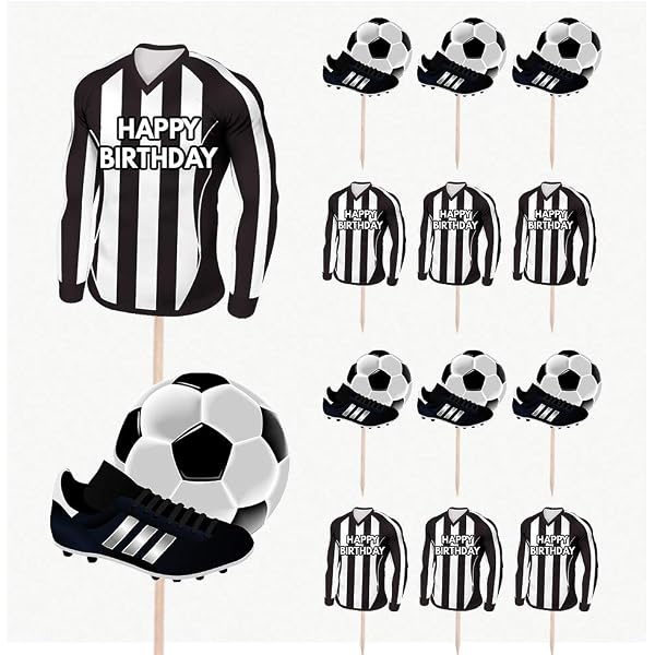 Wafer Paper Cake Toppers 24 PRECUT Black & White Football Round Edible ...