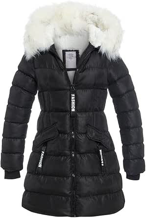 SS7 Girls Padded Parka Coat Faux Fur Fleece Lined Jacket Age 3 4 7 8 9 ...