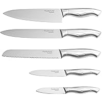 nuovva Professional Kitchen Knife Set – 5pcs Grey Kitchen Knives – Stainless Steel Granite Non ...