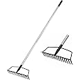 YEELOR Garden Rake, Metal Sturdy and Heavy Duty Metal Rake, 16-Tine Bow ...