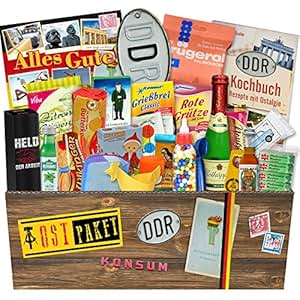 DDR Geschenkidee mit Ost Spezialitäten mit Trabi Puffreis, Chokis ...