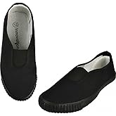 Boys Girls School Pumps PE Gym Black/White Plimsolls Trainers Adult ...