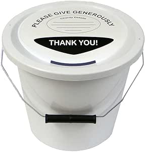 3 Charity Money Collection Buckets with Lids, Labels and Ties (5 Litres ...