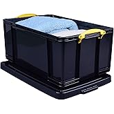 Really Useful Box Plastic Storage 42 Litre Solid Black with Yellow Handles : Amazon.co.uk: Home ...