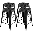 COSTWAY Set of 4 Metal Stacking Stools, Square Nesting Bar Stool with ...