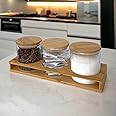 HOMELOX Set Of 3 Glass Tea Coffee Sugar Jars Canisters with Bamboo Stand Kitchen Storage ...