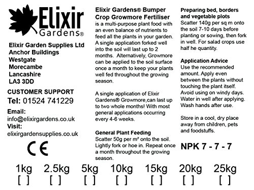 Elixir Gardens Bumper Crop Growmore Fertiliser | 25kg, Supplied in Re ...