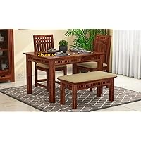 Zivanto Solid Sheesham Wood Dining Table 4 Seater | Four Seater Dinning Table with 2 Cushioned ...