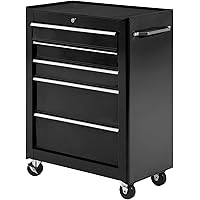 HOMCOM 5-Drawer Lockable Steel Tool Storage Cabinet w/Wheels Handle 2 Keys Organisation Box Unit ...