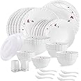 Cello Opalware Dazzle Lush Fiesta Dinner Set, 37Pcs, White | Light-Weight, Daily Use Crockery ...
