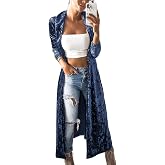 MissBloom Women's Solid Velvet Maxi Duster Cardigans Open Front Trench ...