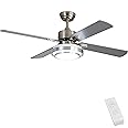 FINXIN Ceiling Fan with Lamp, Ceiling Fan with Light Brushed Nickel ...