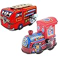 TOYANDONA 2pcs Clockwork Tin Toy Miniature Bus Toy Vintage Wind-up Toys ...