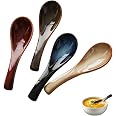 4pc Japanese Style Blue Ceramic Ramen Spoon Set - Retro Porcelain Asian ...