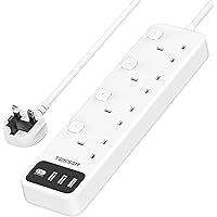 Extension Lead with 3 USB Slots, TESSAN 4 Way Multi Plug Extender with ...