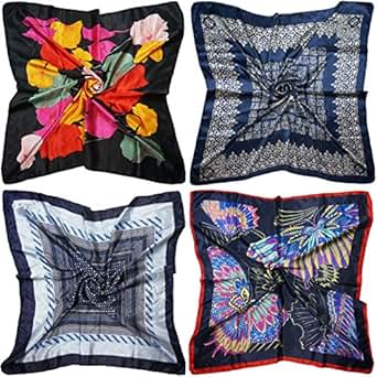 LilMents 4 Mixed Designs Large 90 × 90cm Square Satin Womens Neck Head ...