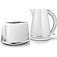 TOWER Solitaire White 1.5L 3KW Jug Kettle & 2 Slice Toaster. Matching ...
