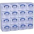 Really Useful Box Plastic Storage Box 0.3 Litre Organiser Pack (16 x 0.3L) Clear Frame with ...