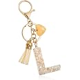 Ouligay Initial Letter L Keychain for Women - Cute Key Ring with Tassel ...