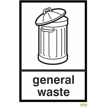 Pack of 2 General Waste Recycling Bin Signs. 100mm x 150mm Self ...