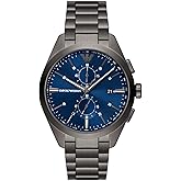 Buy Emporio Armani Renato Analog Blue Dial Silver Band Stainless Steel ...