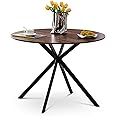 CLIPOP Small Round Dining Table 100cm with Metal Legs Industrial Circle ...